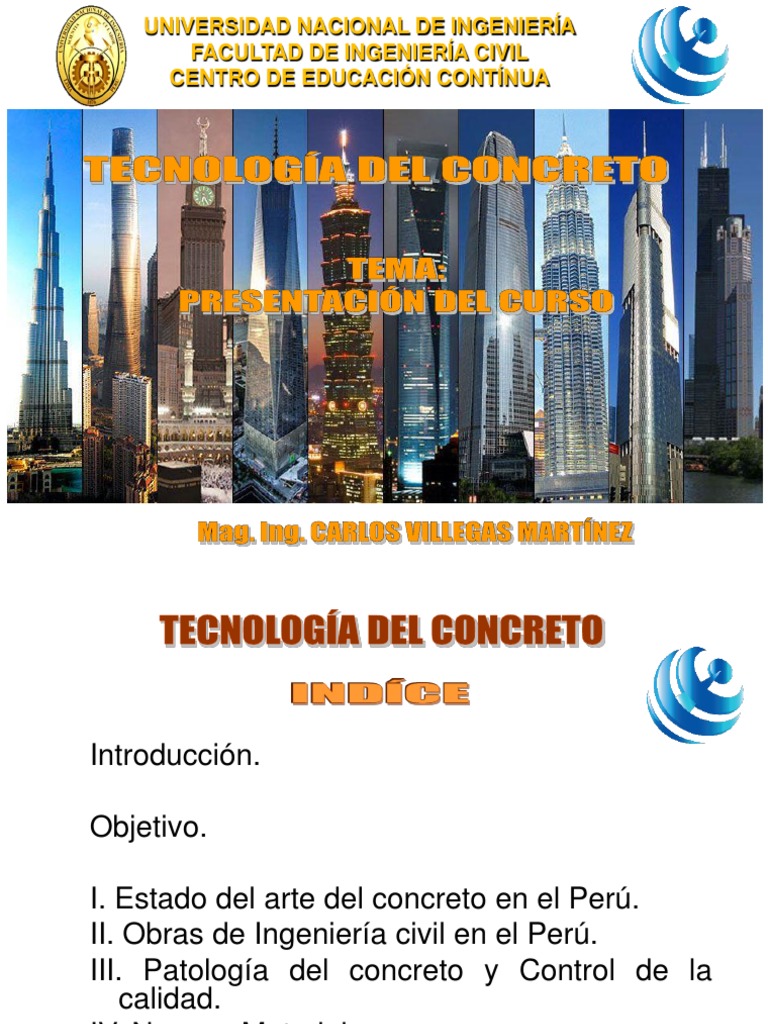Semana 1.1 - Introduccion Al Curso - Tecnologia Del Concreto 21.08.2020 | PDF | Hormigón | Cemento