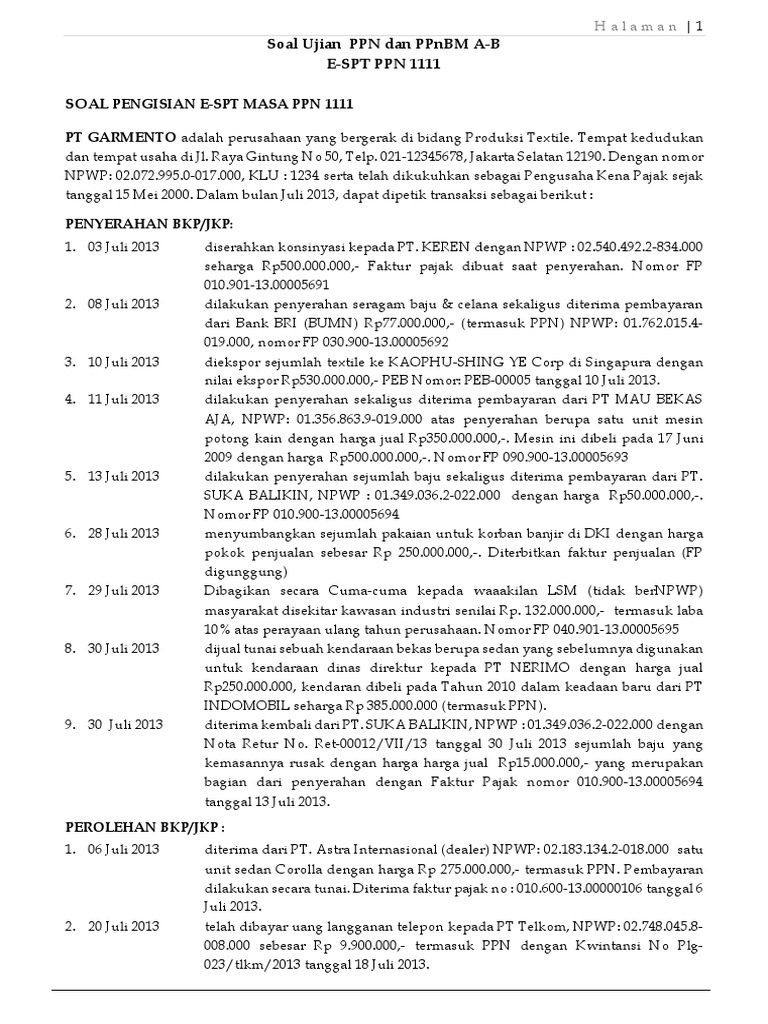 Soal Ujian SPT PPN 1111 2013 | PDF