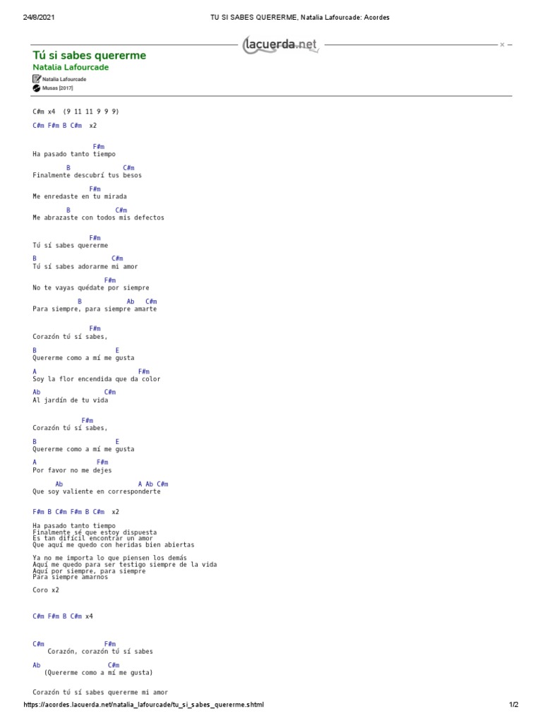 TU SI SABES QUERERME, Natalia Lafourcade - Acordes | PDF | Álbumes ...