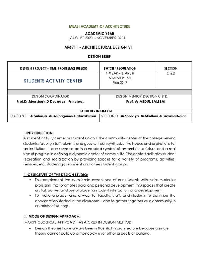 Ar8711 Final Sac Design Brief (TP) - Arch - Design Vi - 2021 (Section C ...