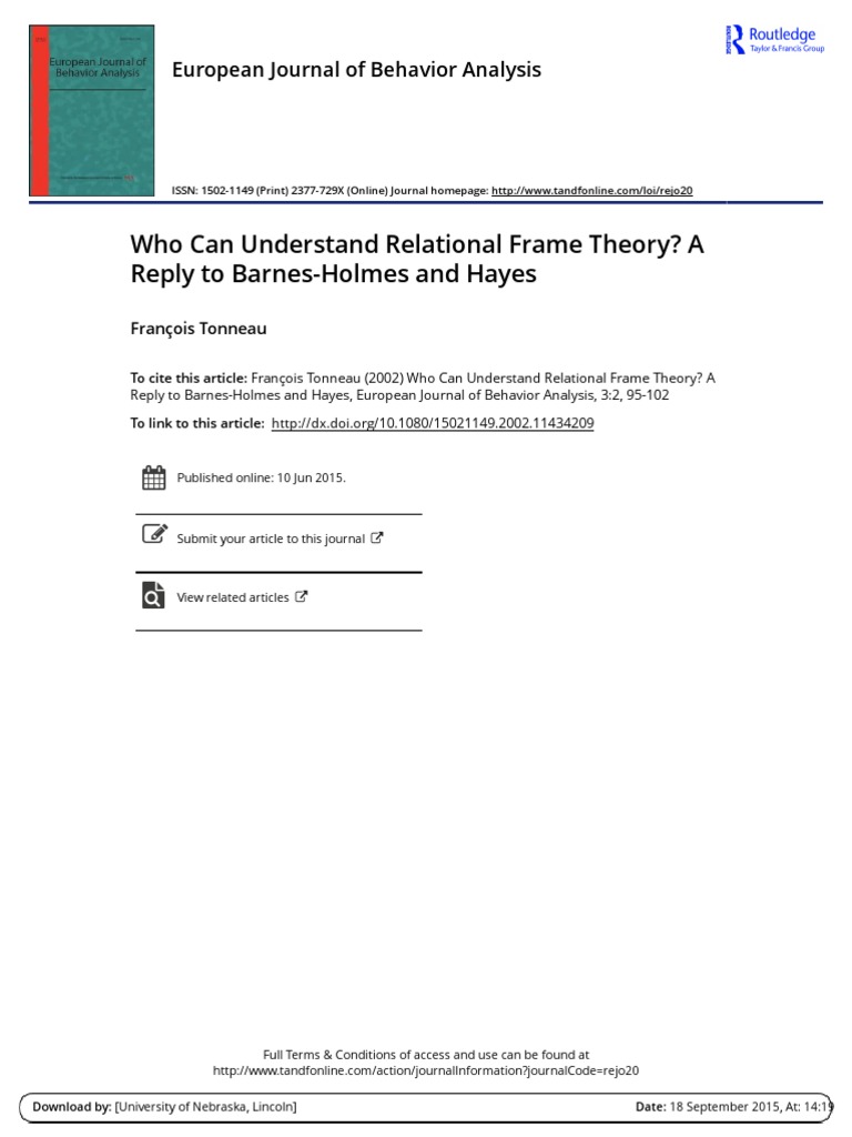 Who Can Understand Relational Frame Theory? A Reply To Barnes-Holmes and Hayes | Download Free ...