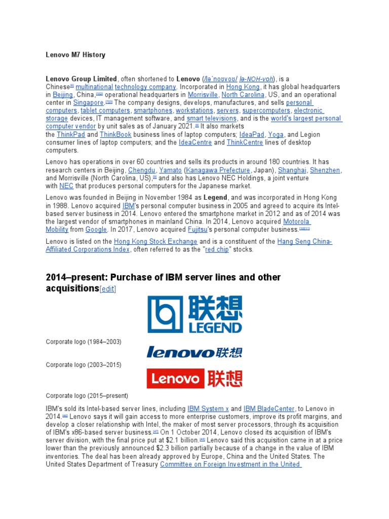 Lenovo M7 History | PDF | Lenovo | Computing