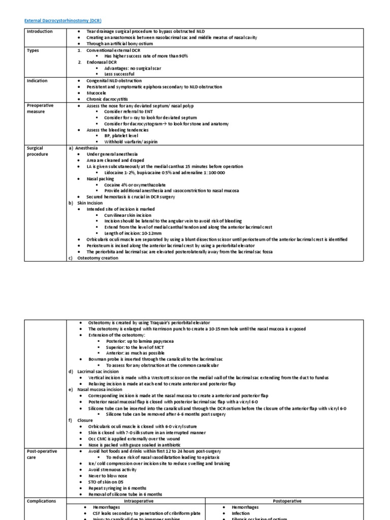 External Dacrocystorhinostomy (DCR) | PDF | Human Nose | Surgery