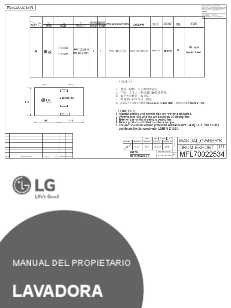 Texto Manual de Usuario de La Lavadora LG | PDF | Tap (Válvula) | Lavadora