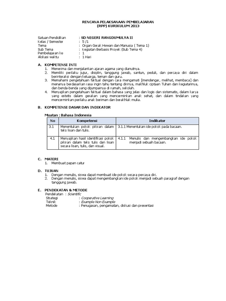 RPP Kelas 5 Tema 1 Sub Tema 4 | PDF