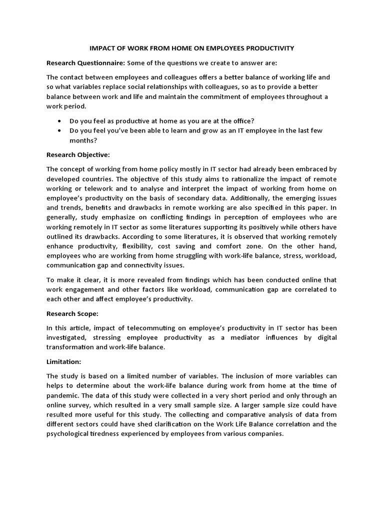 Impact of Work From Home On Employees Productivity Research ...