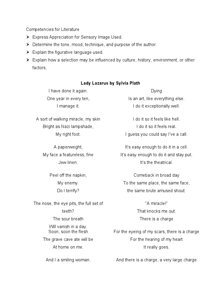Lady Lazarus by Sylvia Plath | PDF