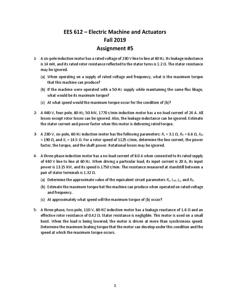 EES 612 - Electric Machine and Actuators Fall 2019 Assignment #5 | PDF
