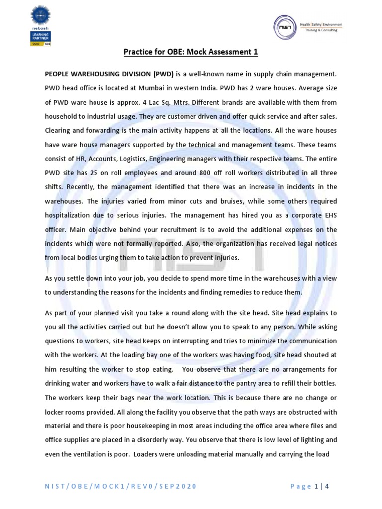 Mock Assessment 1 | PDF | Employment | Warehouse