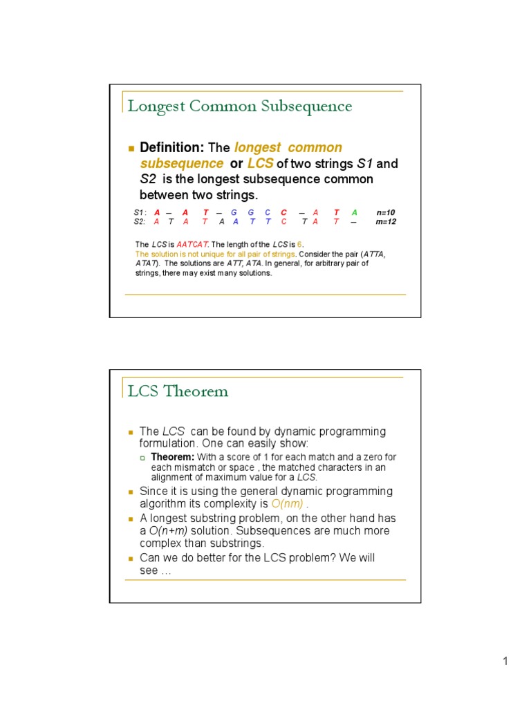 Longest Common Subsequence | PDF | Mathematical Concepts | Teaching ...