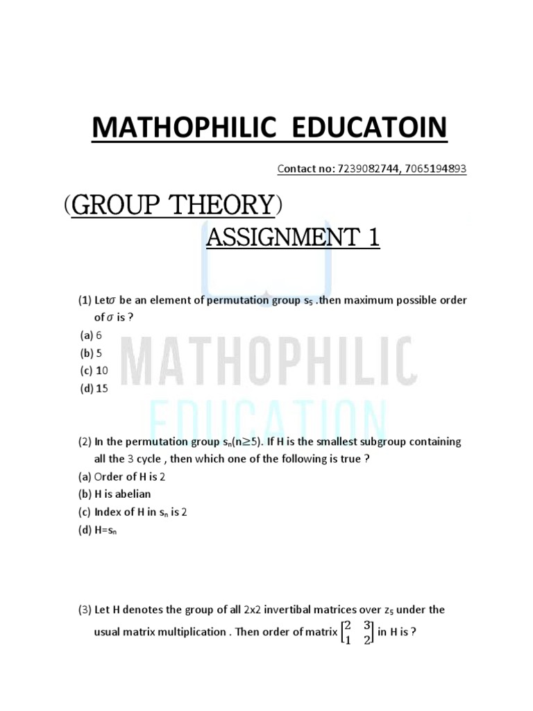 Assignment A Group Theory Pdf Group Mathematics Mathematical