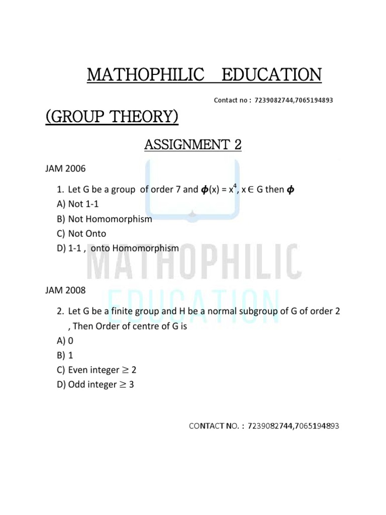 Assignment B - Group Theory | PDF | Group (Mathematics) | Geometry