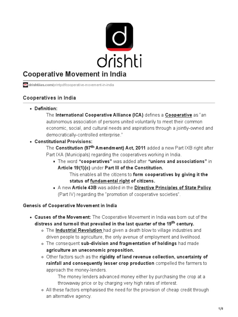Cooperative Movement in India | PDF | Cooperative | Mahatma Gandhi
