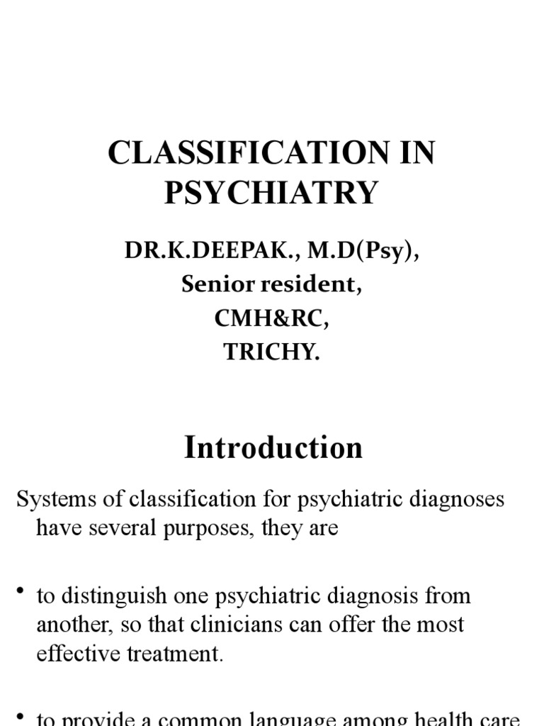 Psychiatric Classification Systems Overview | PDF | Diagnostic And ...