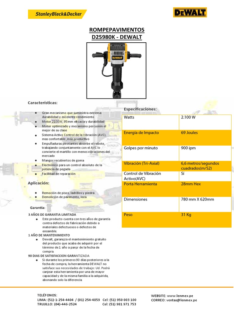Ficha Técnica Martillo Demoledor D25980K | PDF | Bienes manufacturados