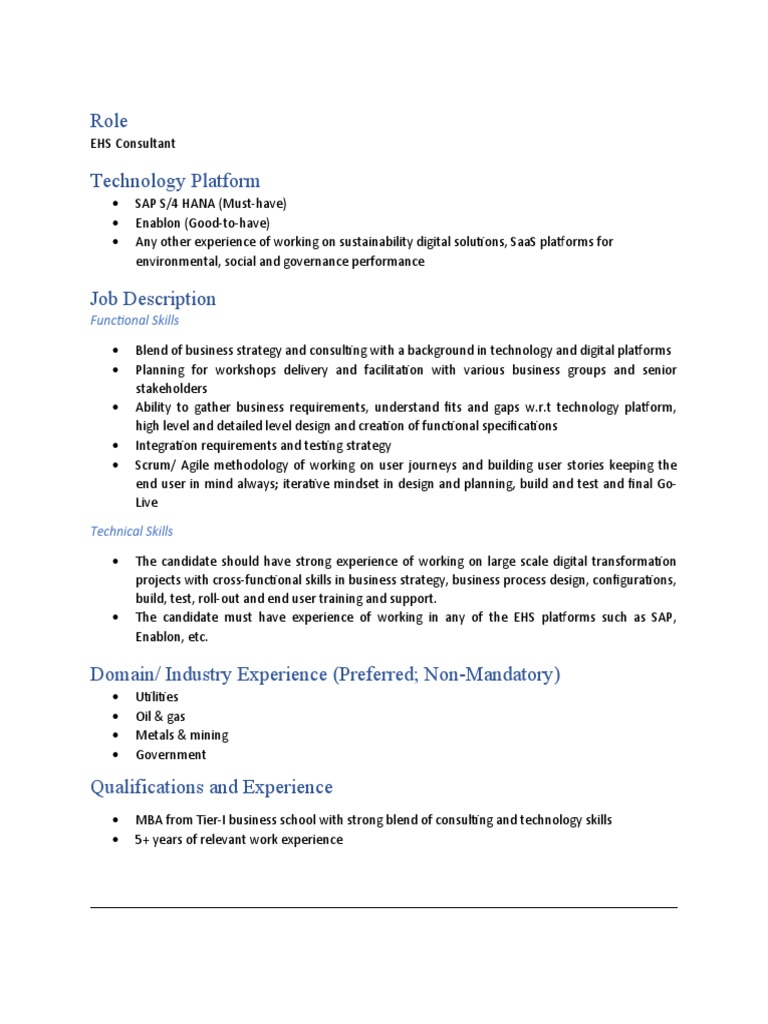JD - EHS Consultant - Accenture Strategy - CN India | PDF