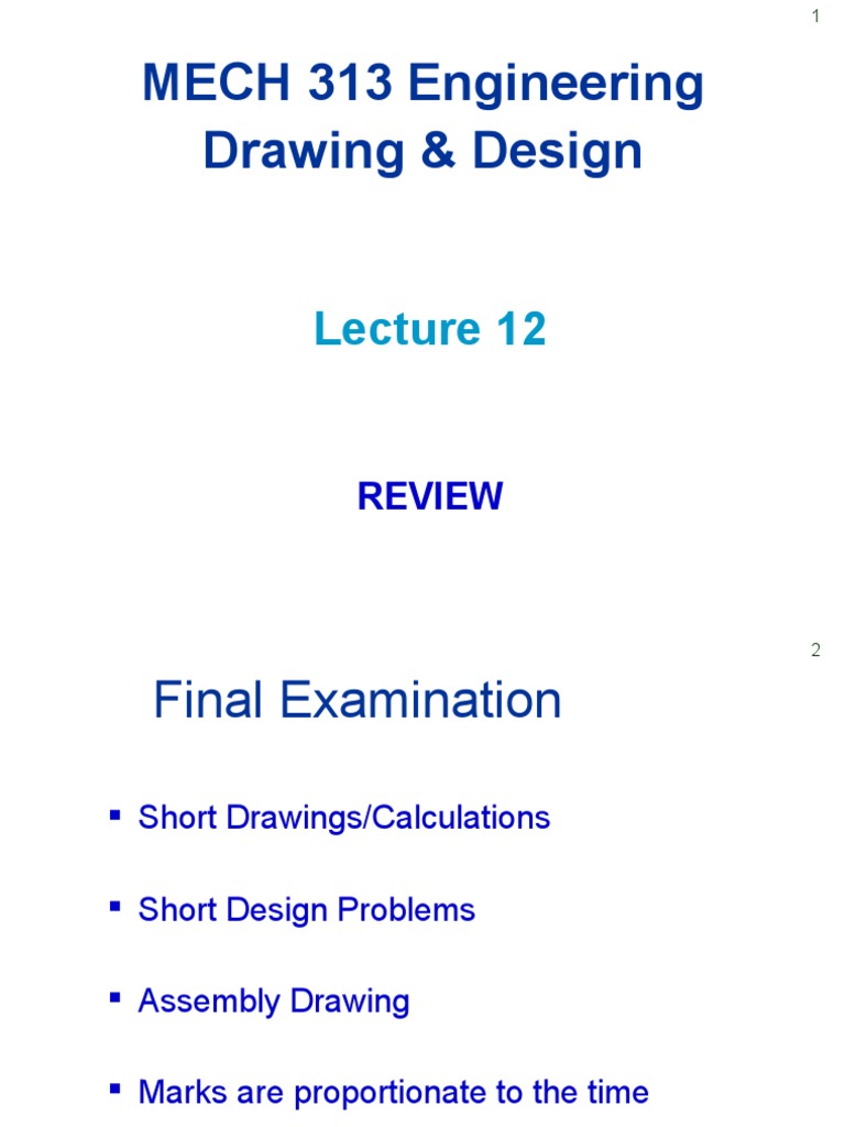 MECH 313 Engineering Drawing & Design: Review | PDF | Final Examination ...