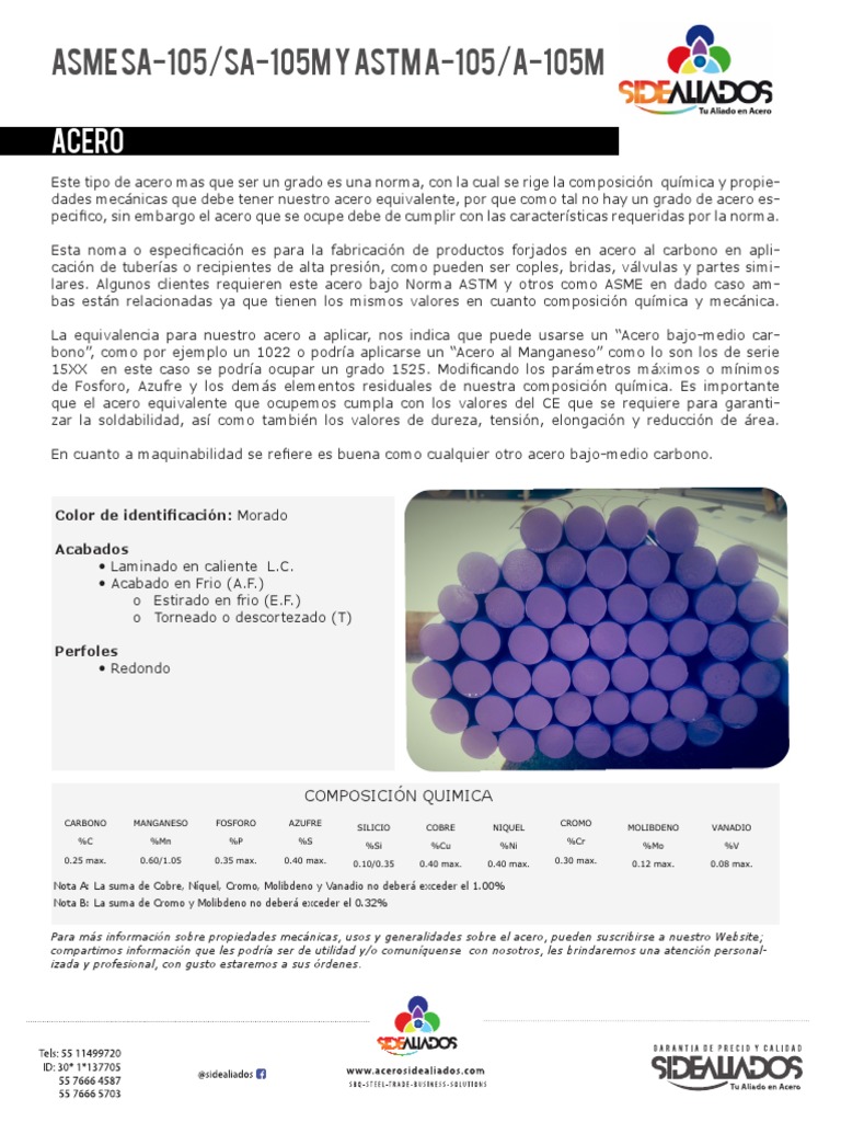 ASME SA-105/SA-105M y ASTM A-105/A-105M acero normas tuberías ...