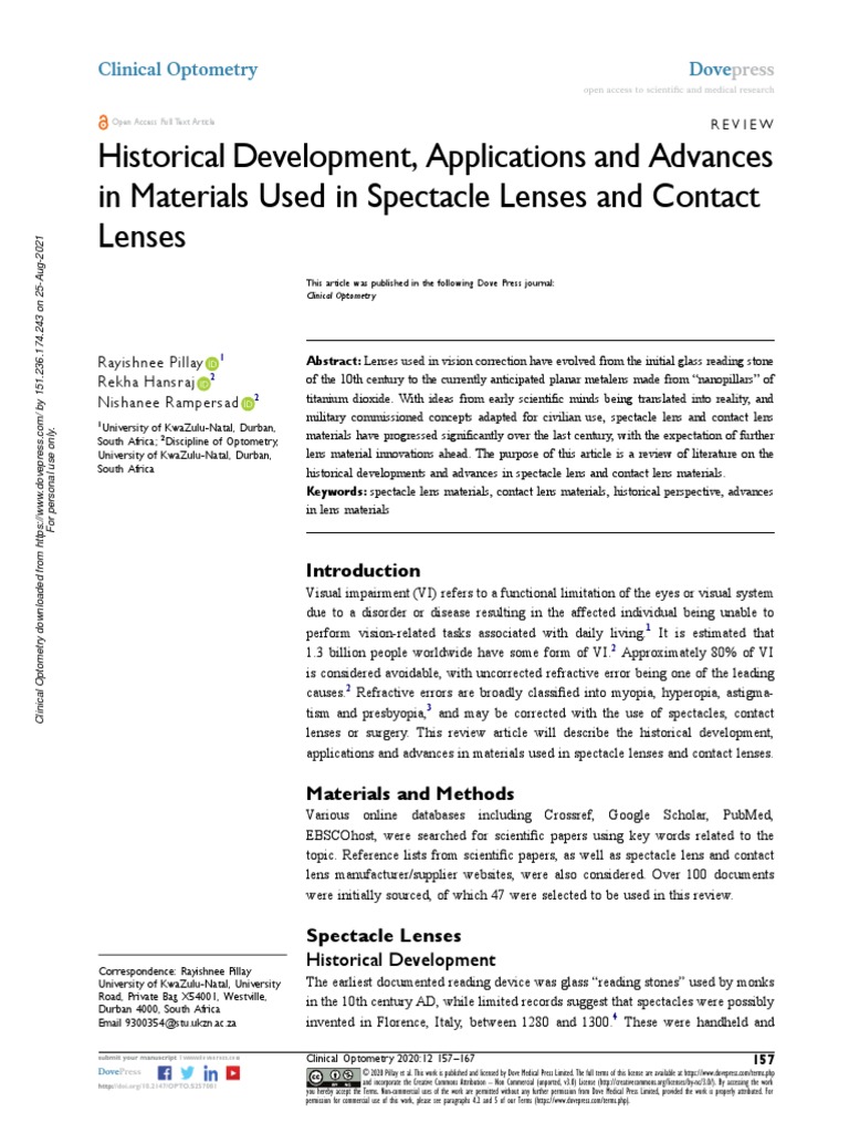 Historical Development, Applications and Advances in Materials Used in ...