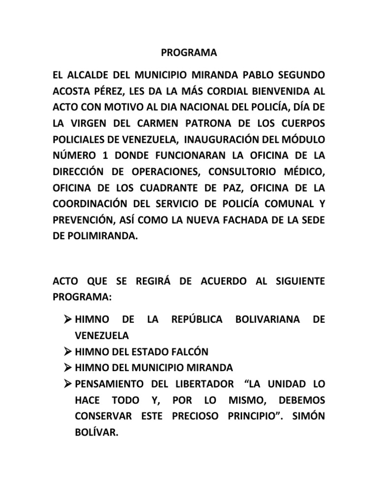 Programa para La Inauguracion | PDF | Venezuela | América del Sur