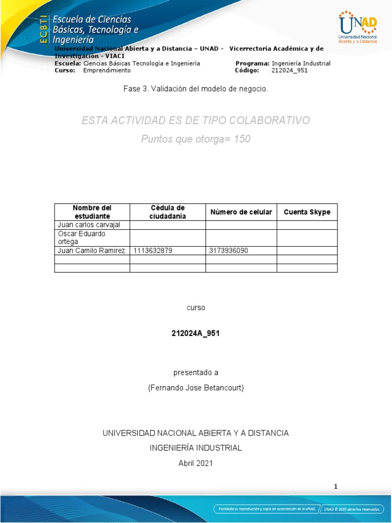 Validación de Modelo de Negocio UNAD | PDF | Ingeniería | Iniciativa ...