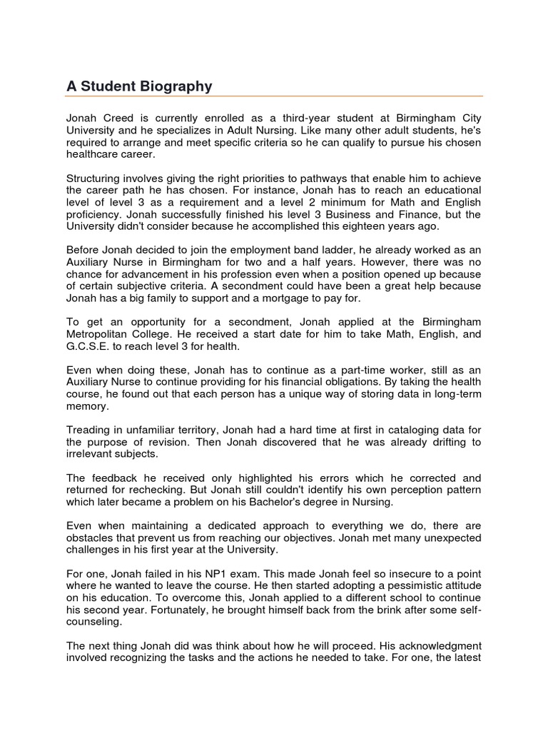Biography Template For Students | PDF | Nursing | Behavior Modification