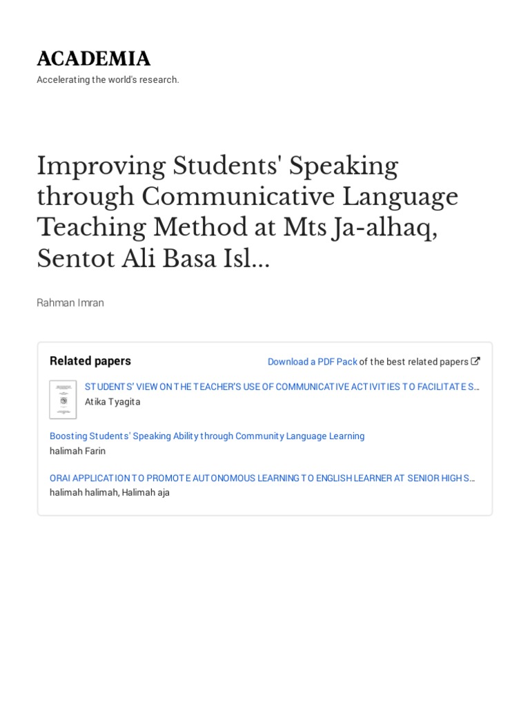 Improving Students' Speaking Through Communicative Language Teaching ...