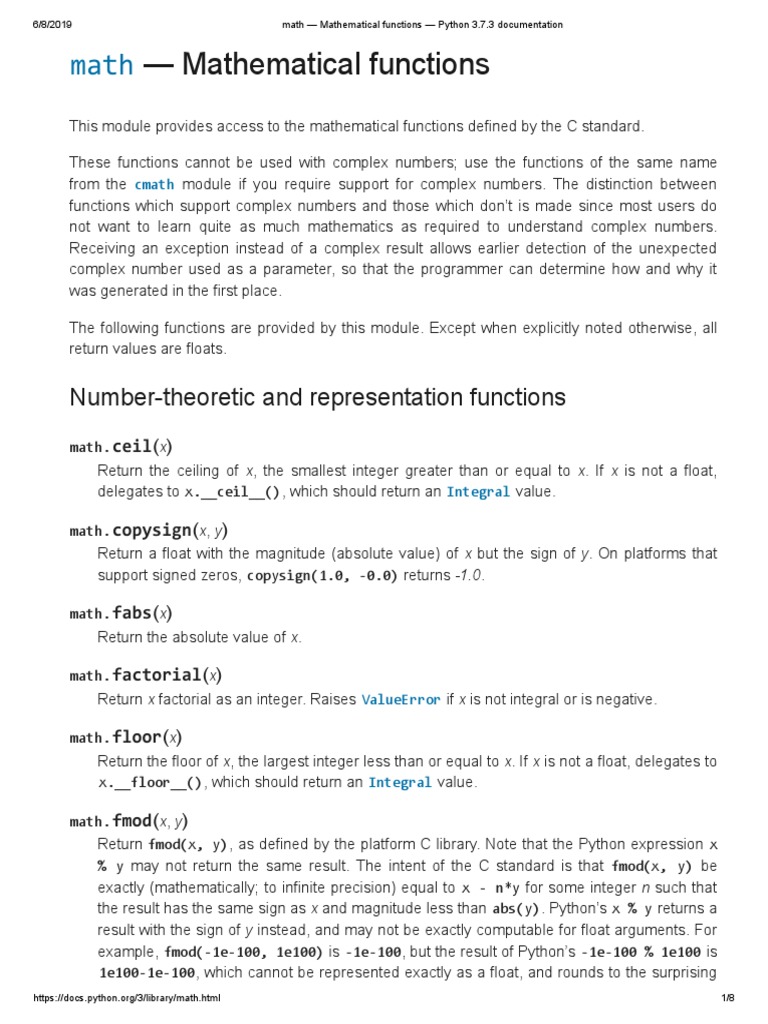 Python 3.7.3 Documentation - Mathematical Functions | PDF ...