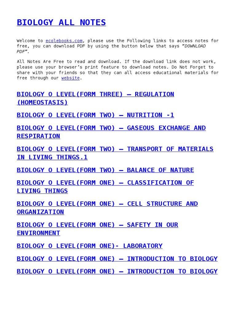 Biology All Notes | Download Free PDF | Biology | Cell Biology