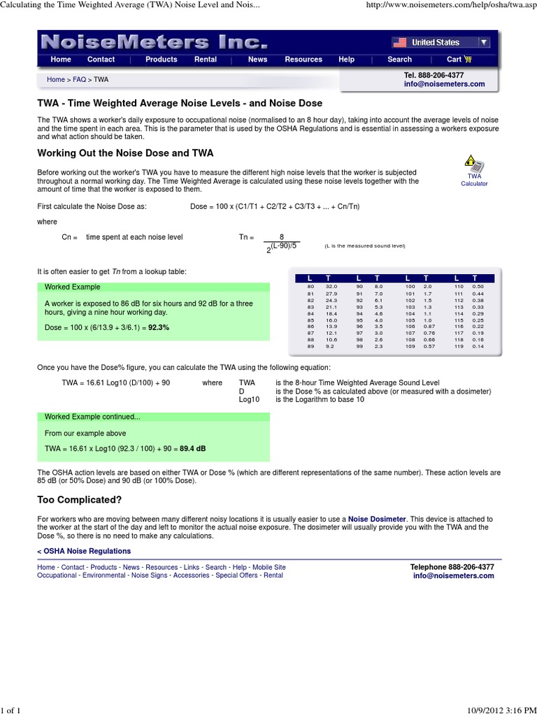 Calculating The Time Weighted Average TWA Noise Level and Noise Dose ...