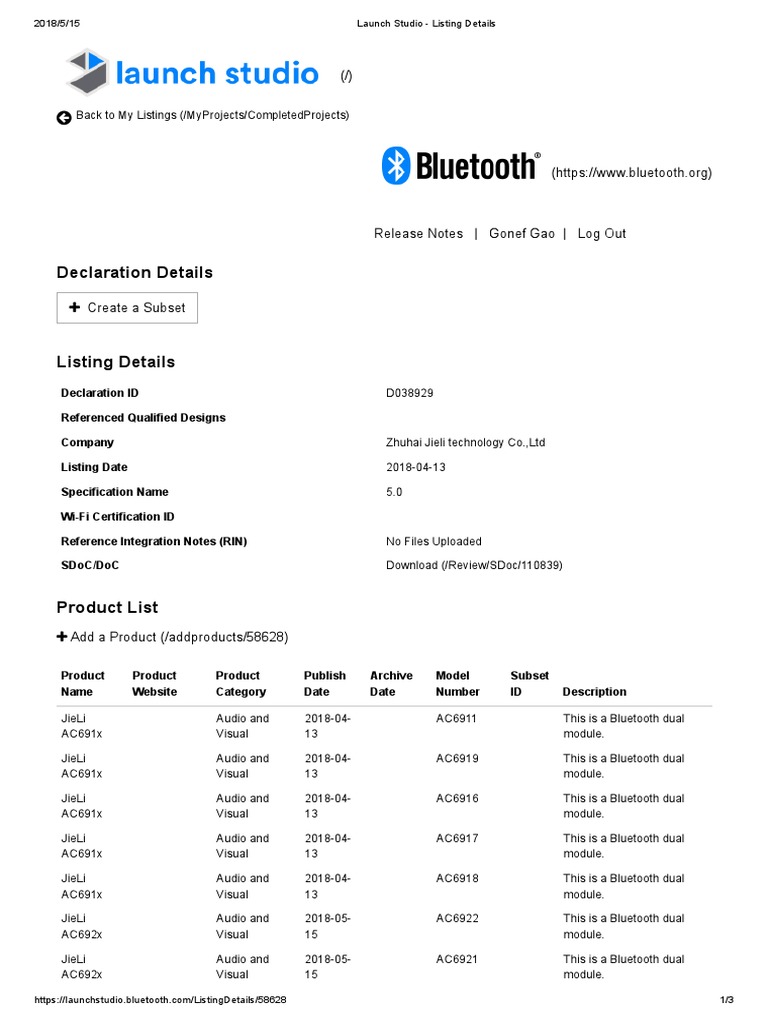 Launch Ástudio Á Álisting Ádetails - AC692x | PDF | Bluetooth | Computer Engineering