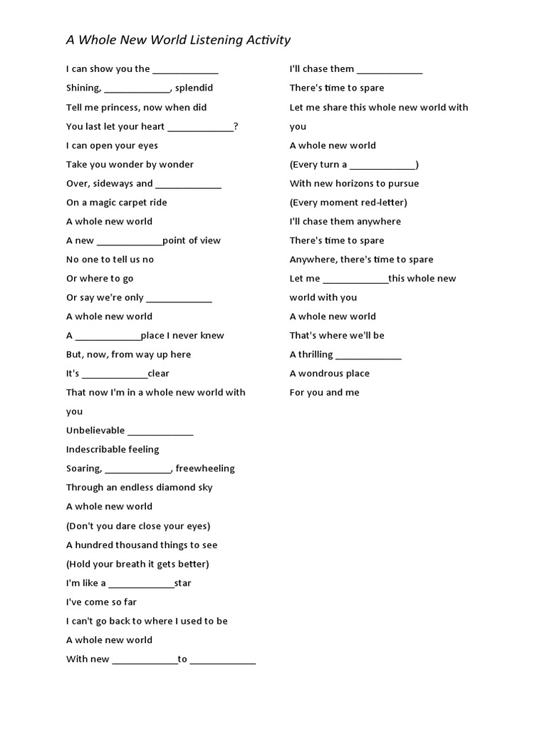A Whole New World Listening Activity | PDF