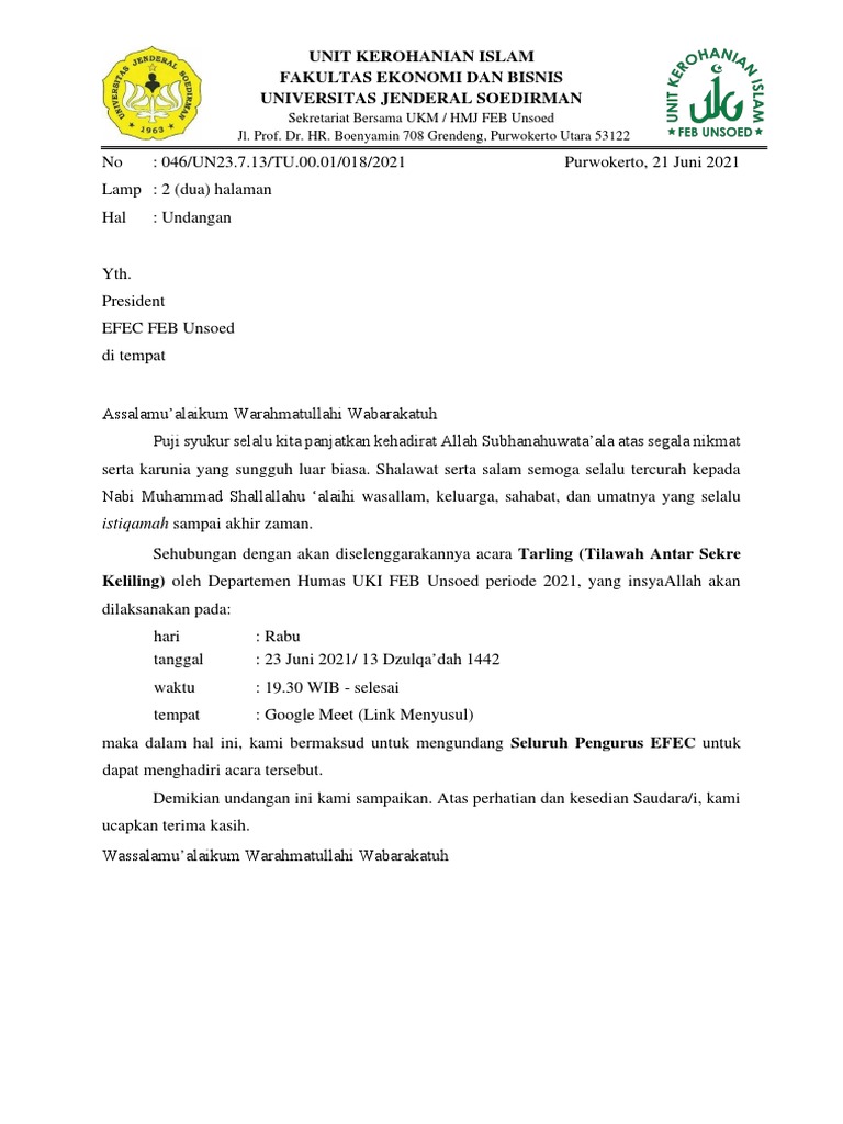 Undangan Acara Tarling UKI FEB Unsoed | PDF