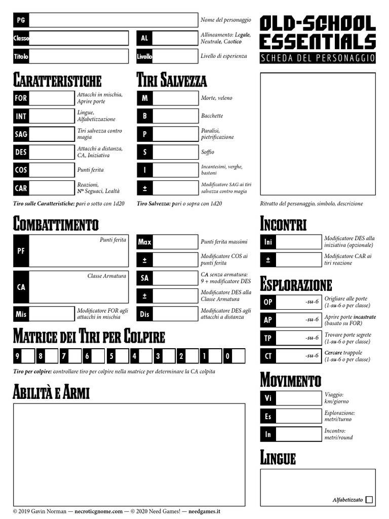 OSE Scheda Personaggio THAC0 Editabile | PDF