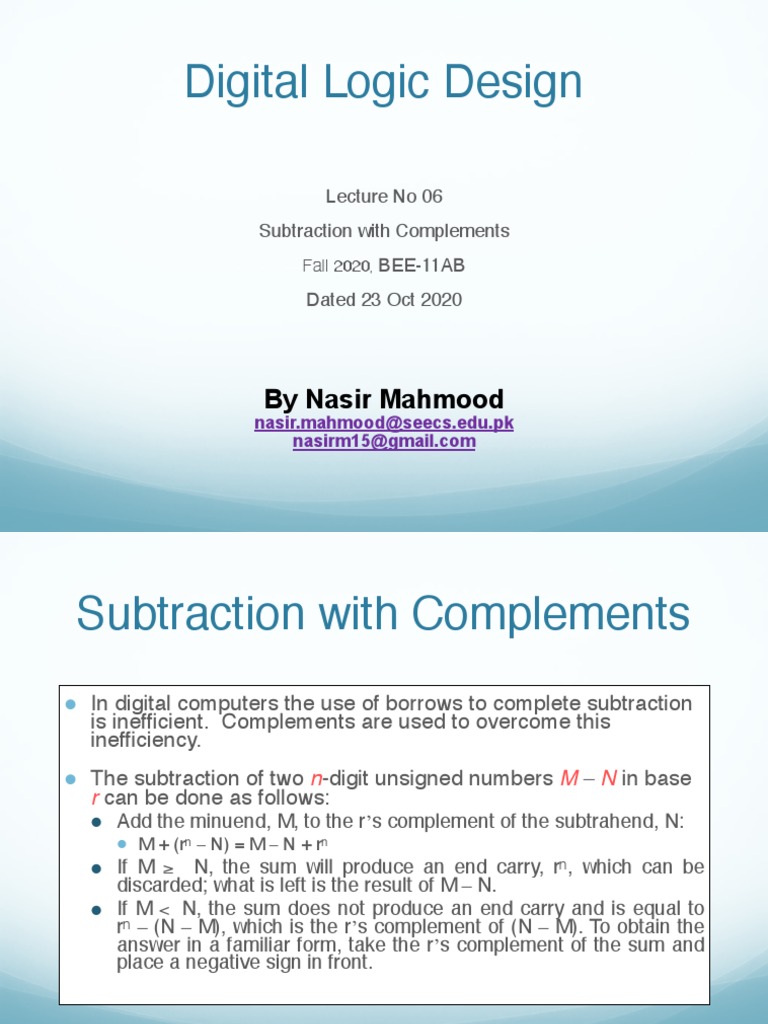 Digital Logic Design: by Nasir Mahmood | PDF | Subtraction | Theoretical Computer Science