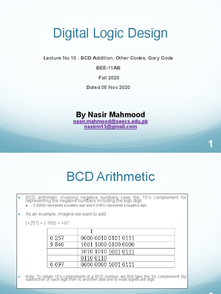 10 Dld Lec 10 Bcd Arithmetics Gray Code Dated 05 Nov 2020 Lecture Slides Pdf Binary Coded