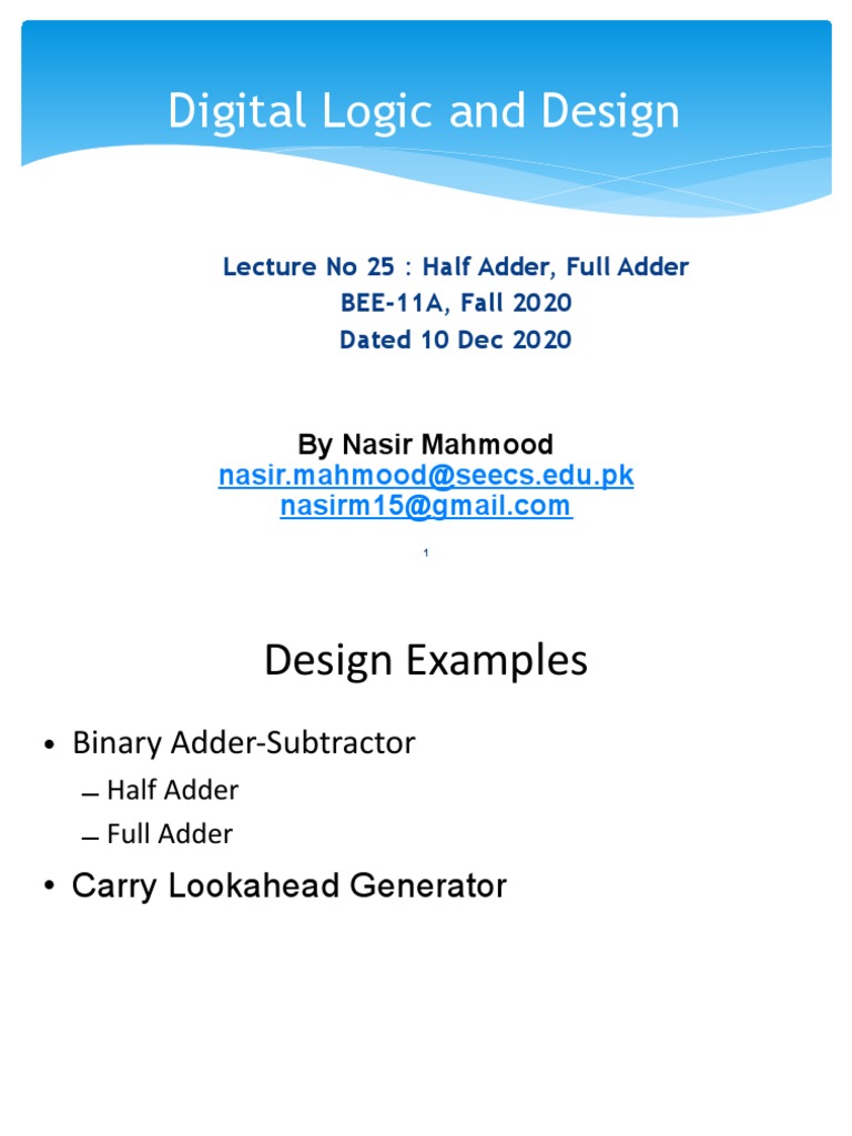 25 DLD Lec 25 Half Adder, Full Adder Dated 10 Dec 2020 Lecture Slides | PDF | Theory Of ...