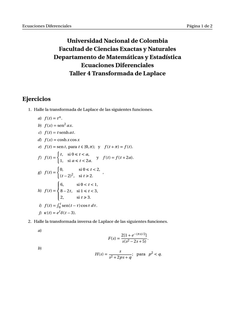 Ejer4-Transformada Laplace1 | PDF | Ecuaciones | Transformada de Laplace