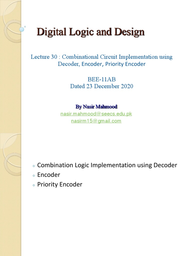 30 Dld Lec 30 Combinational Circuit Implementation Using Decoder 23 Dec 2020 Lecture Notes Pdf