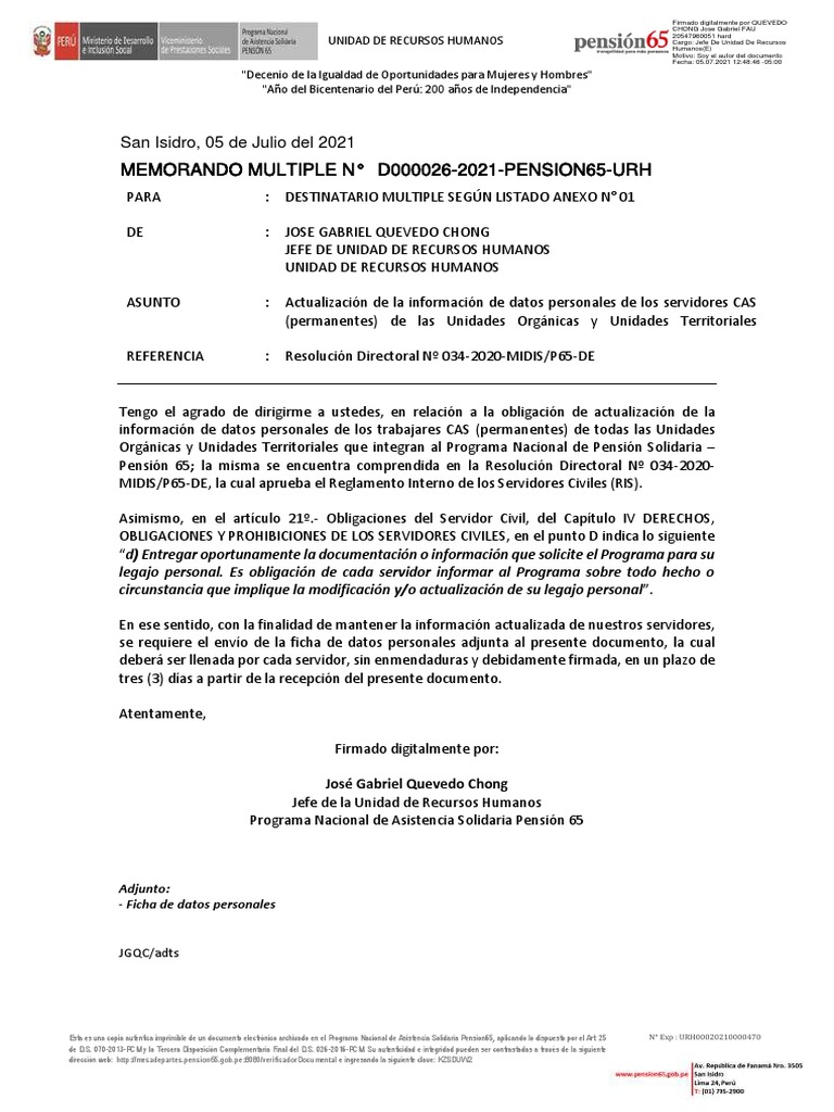 Memorando Multiple-000026-2021-Urh | PDF | América del Sur | Perú