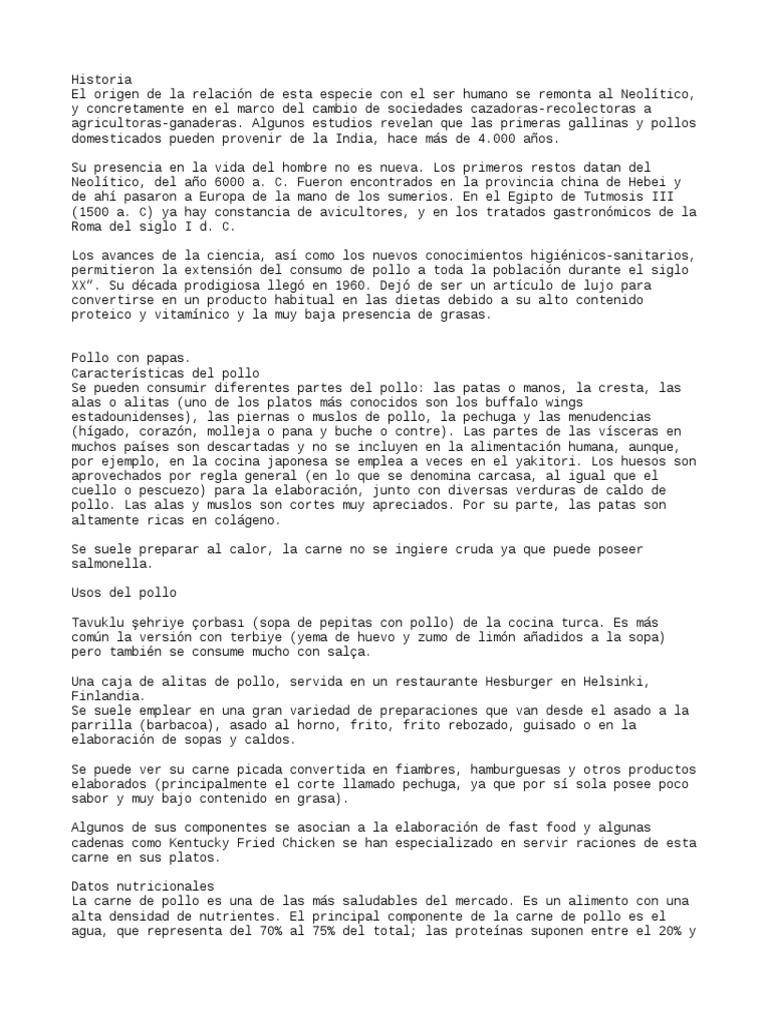 Origen e historia del pollo | PDF | Alimentos | Comida y bebida