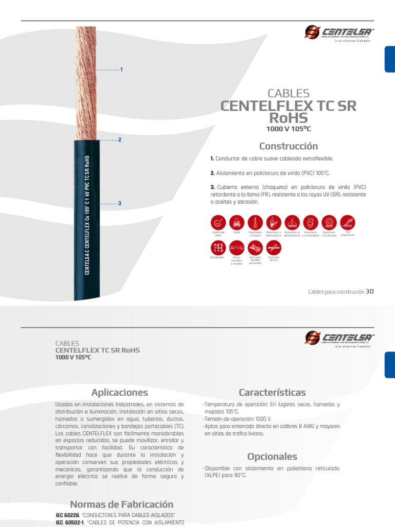 Centelsa - Cables Centelflex TC SR 1000V 105°C | PDF | Cobre ...
