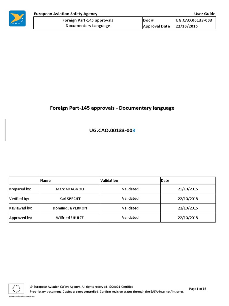Foreign Part-145 Approvals - Documentary Language: European Aviation ...