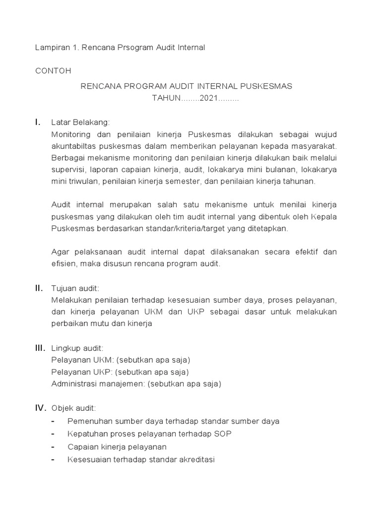 JUDUL RENCANA PROGRAM AUDIT INTERNAL PUSKESMAS | PDF