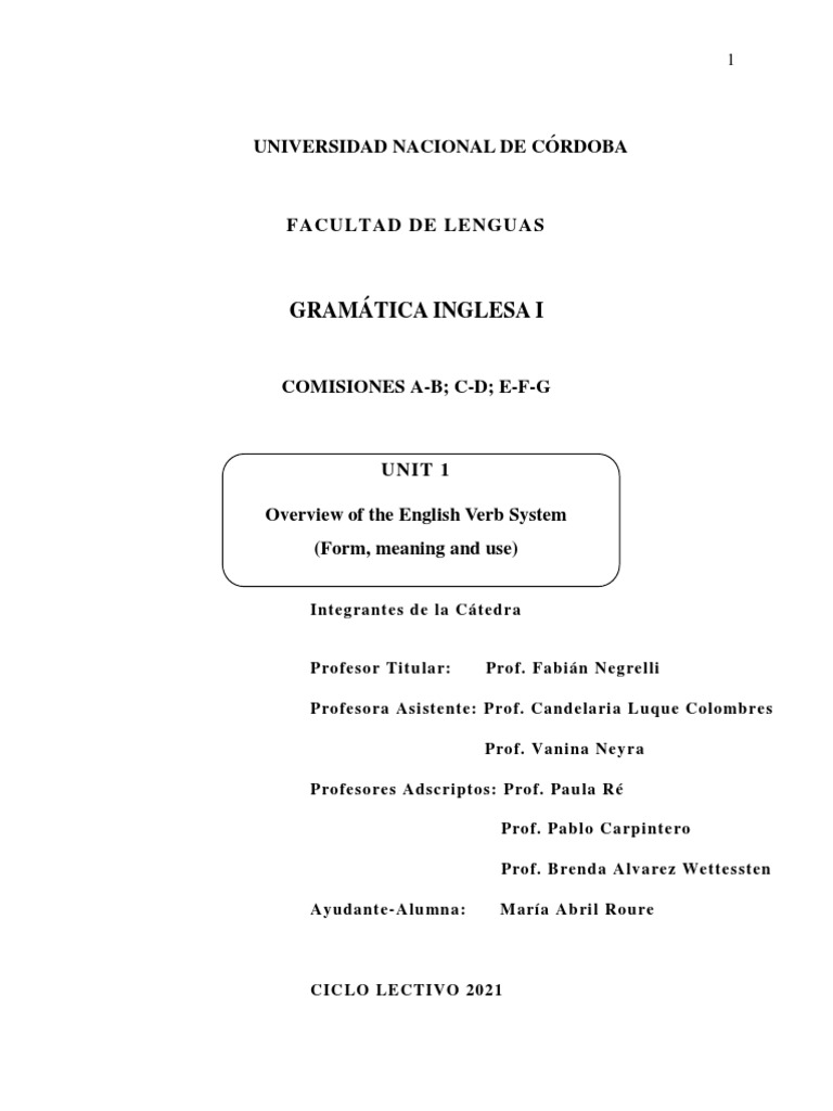 Unit 1 - Theoretical Framework PDF | PDF | Grammatical Tense | Subject (Grammar)