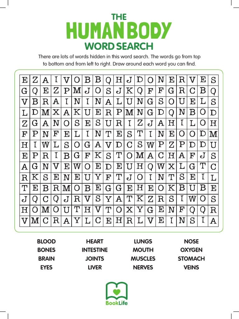 Human Body Word Search | PDF | Language Arts & Discipline | Self ...