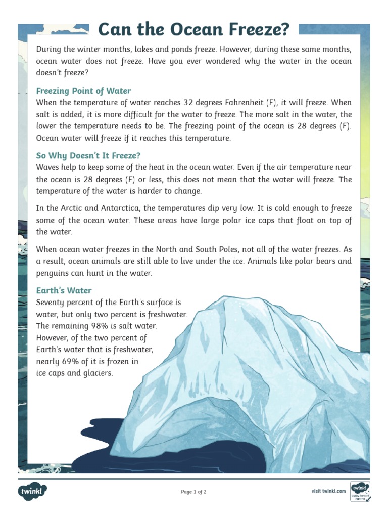 Third Grade Can The Ocean Freeze Reading Comprehension Activity | PDF ...