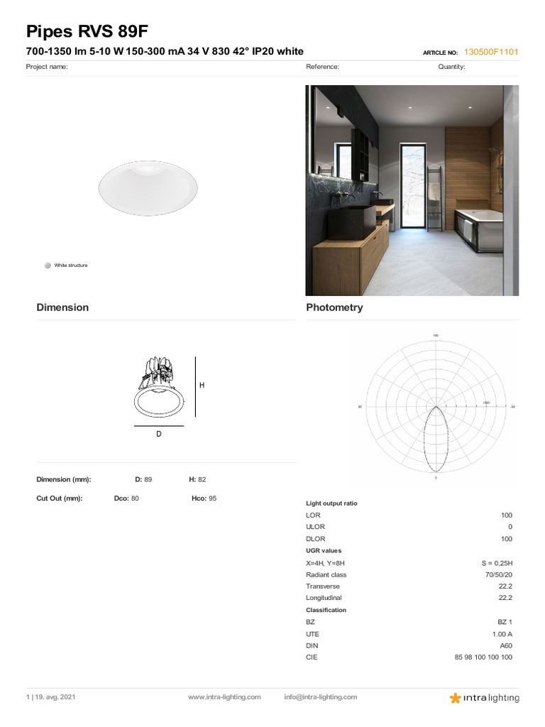 Pipes RVS 89F: 700-1350 LM 5-10 W 150-300 Ma 34 V 830 42° IP20 White ...