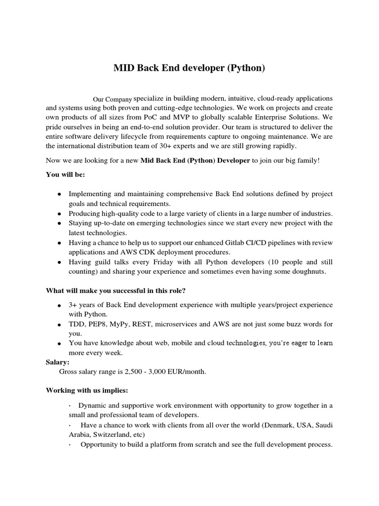 Mid Back End Developer Python Pdf Python Programming Language 8621