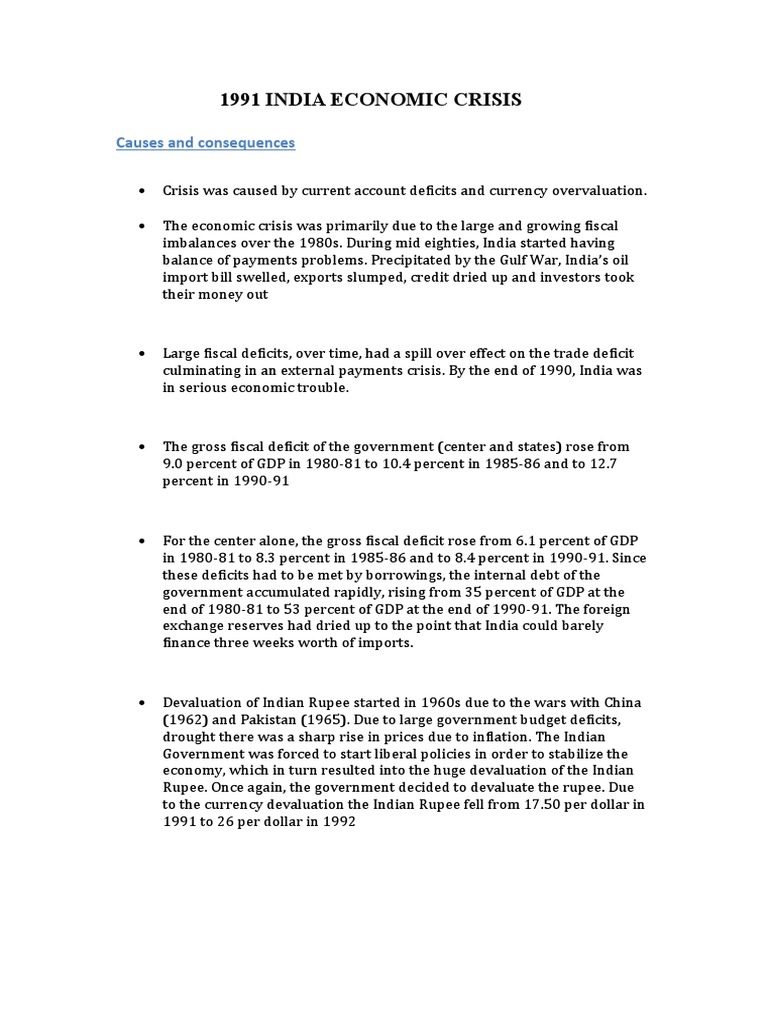 1991 India Economic Crisis Explained | PDF | Balance Of Payments ...